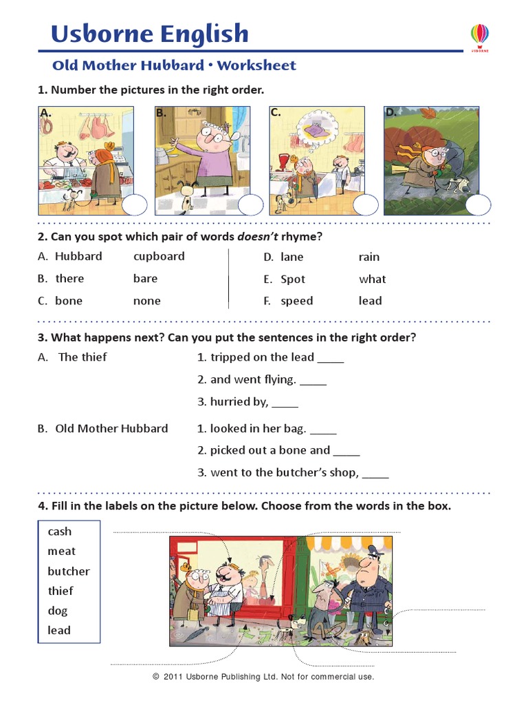Old Mother Hubbard Worksheet Activities | PDF