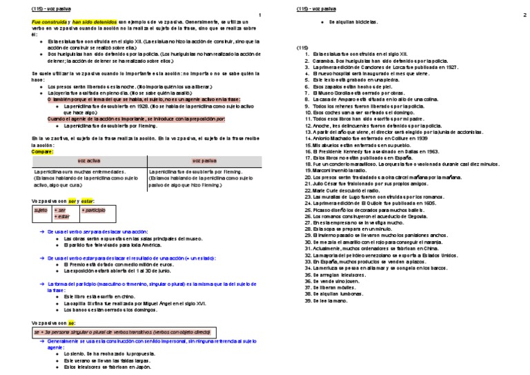Guía Completa sobre la Voz Pasiva en Español | PDF | Verbo | Asunto ...