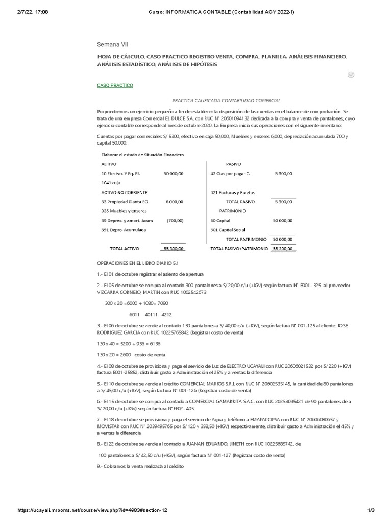 9.HOJA DE CÁLCULO, CASO PRACTICO REGISTRO VENTA, COMPRA, PLANILLA. ANÁLISIS FINANCIERO, | PDF ...
