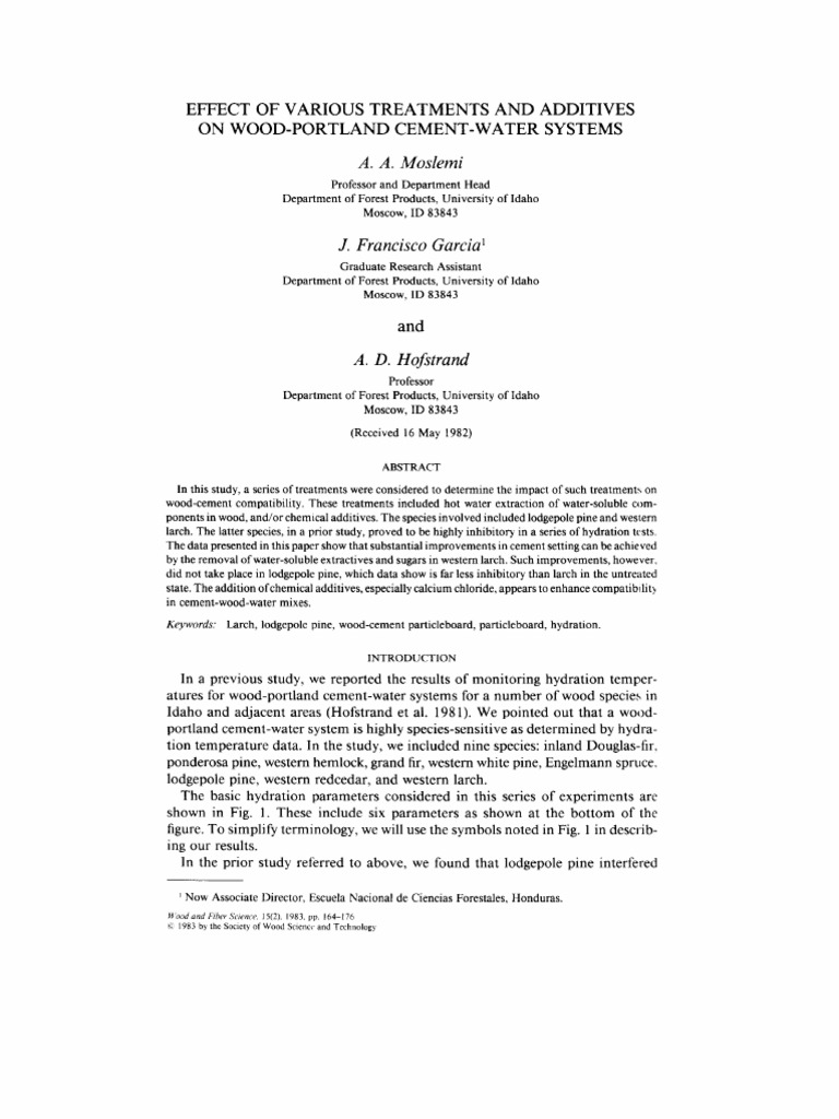 Effect of Various Treatments and Additives On Wood-Portland Cement ...