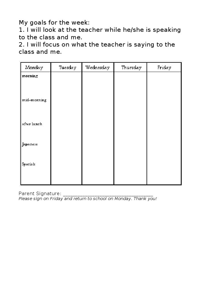 Weekly Classroom Focus Goals | PDF