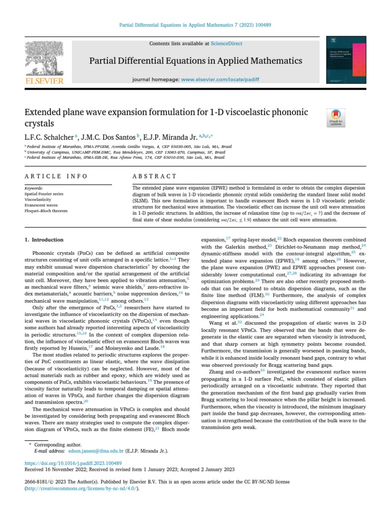 Extended Plane Wave Expansion Formulation For 1-D Viscoelastic Phononic Crystals | PDF ...