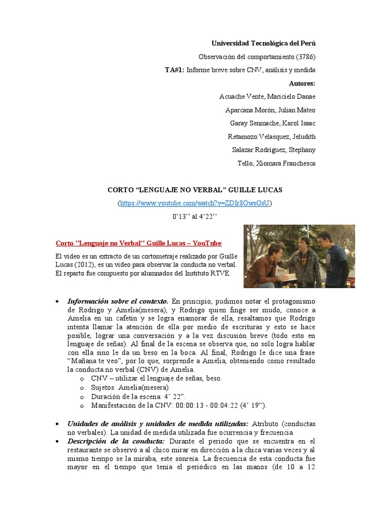 Tarea Académica 2 Observacion Del Comportamiento (CNV) | PDF | Comunicación no verbal ...