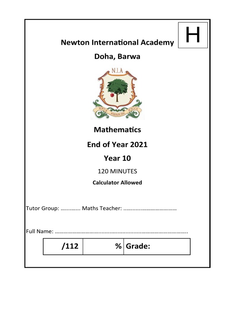 Year 10 Higher End of Year Exam 2021 | PDF | Mathematics | Euclidean ...