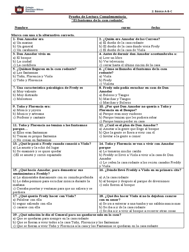 Prueba de Lectura: Fantasma en la Casa Rodante | PDF
