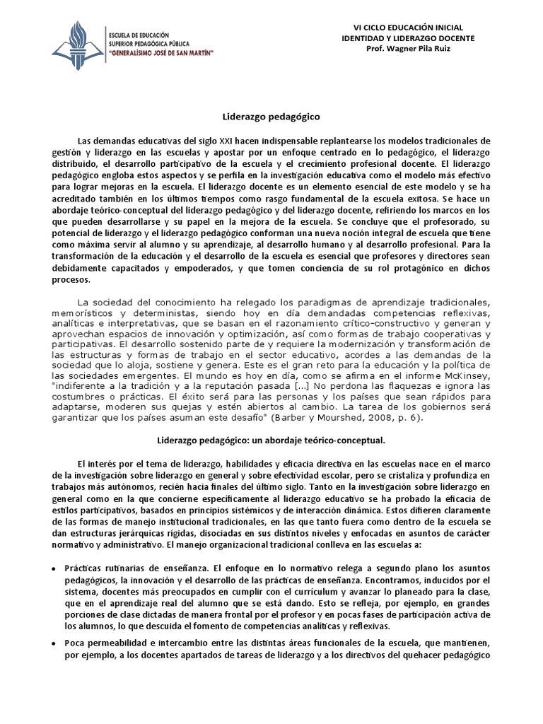 Liderazgo Pedagógico | PDF | Liderazgo | Maestros