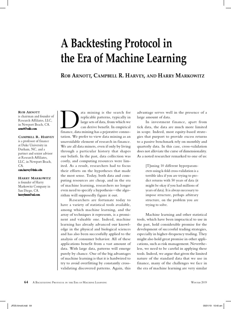 P138 A Backtesting Protocol | PDF | Machine Learning | Outlier