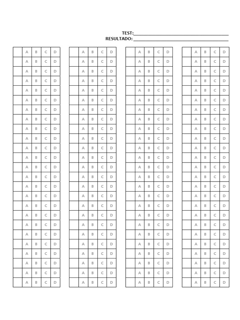 Plantilla Respuestas Test de 100 | PDF
