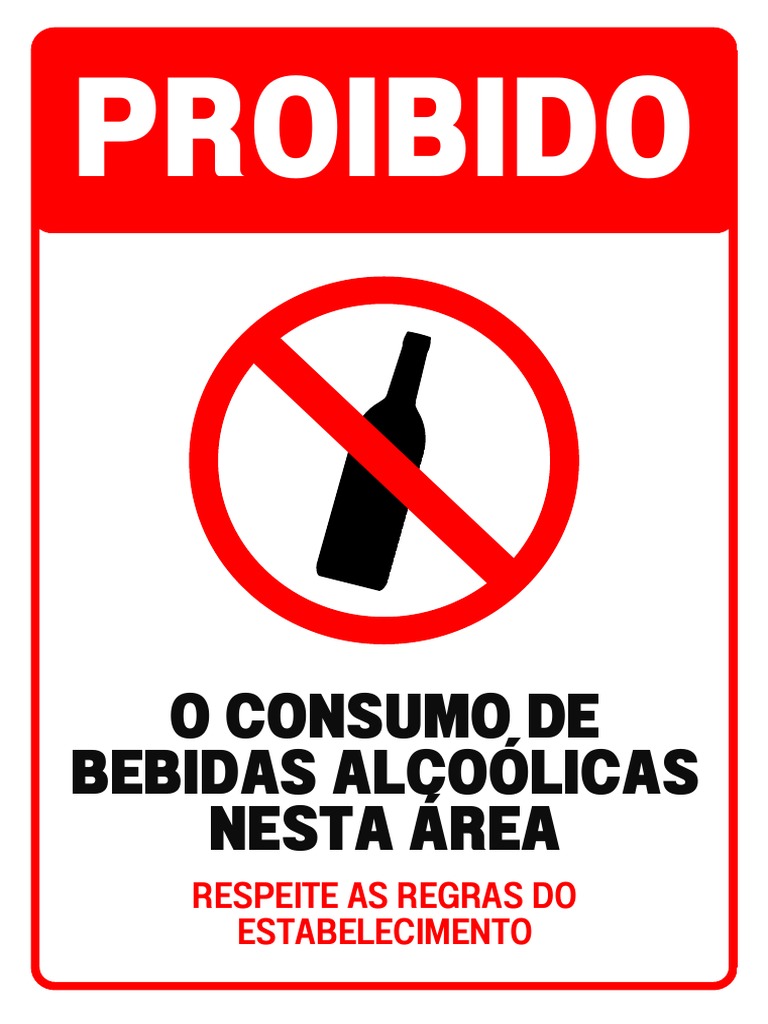 Placa de Aviso Proibido Bebidas Alcoólicas Documento A4 Preto e ...