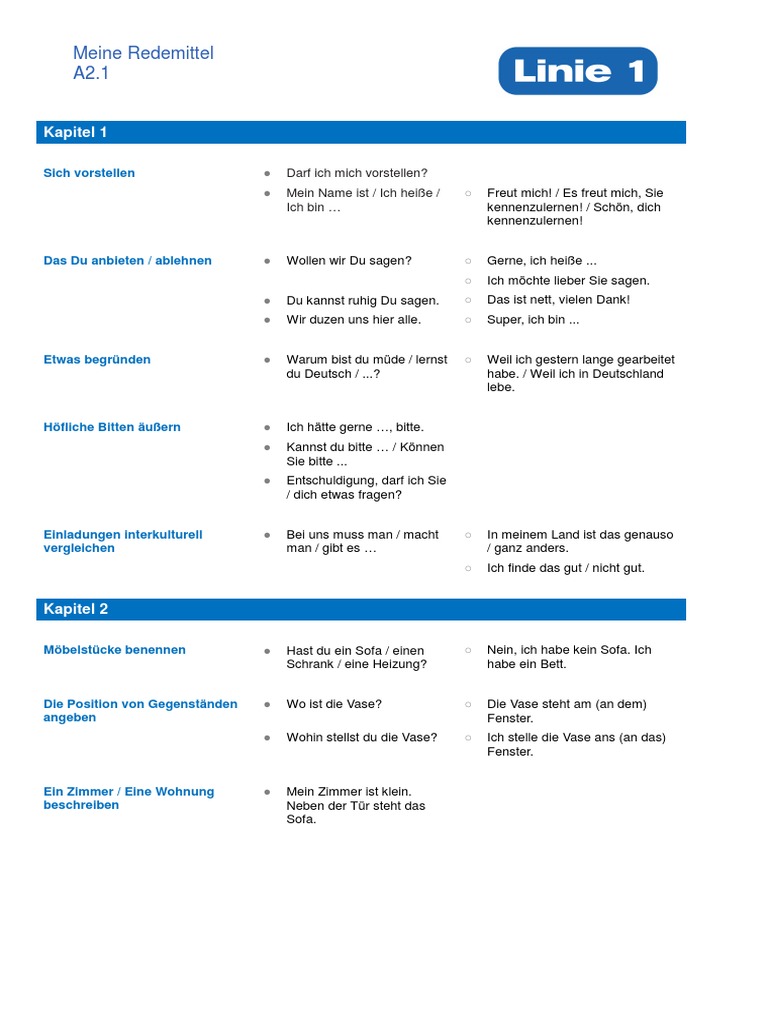 Linie 1 A2 Redemittel | PDF