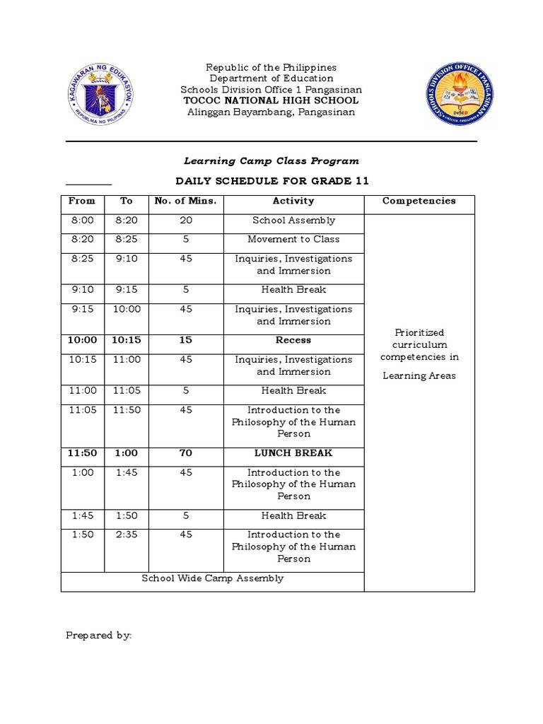 Class Program Shs Nlc Pdf