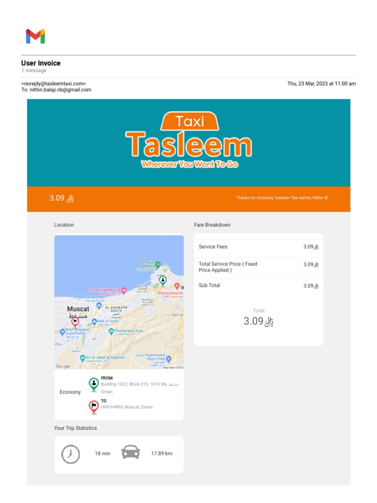 Tasleem Taxi Invoice for Trip | PDF