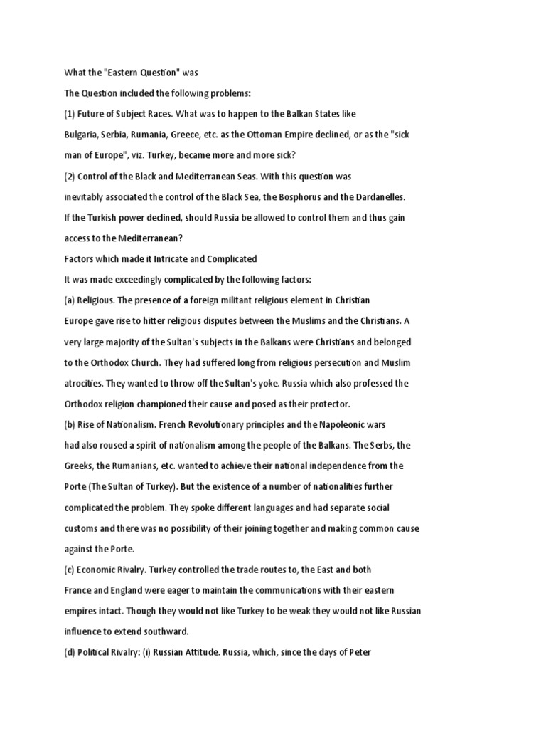 Eastern Question | PDF | Ottoman Empire | Crimean War