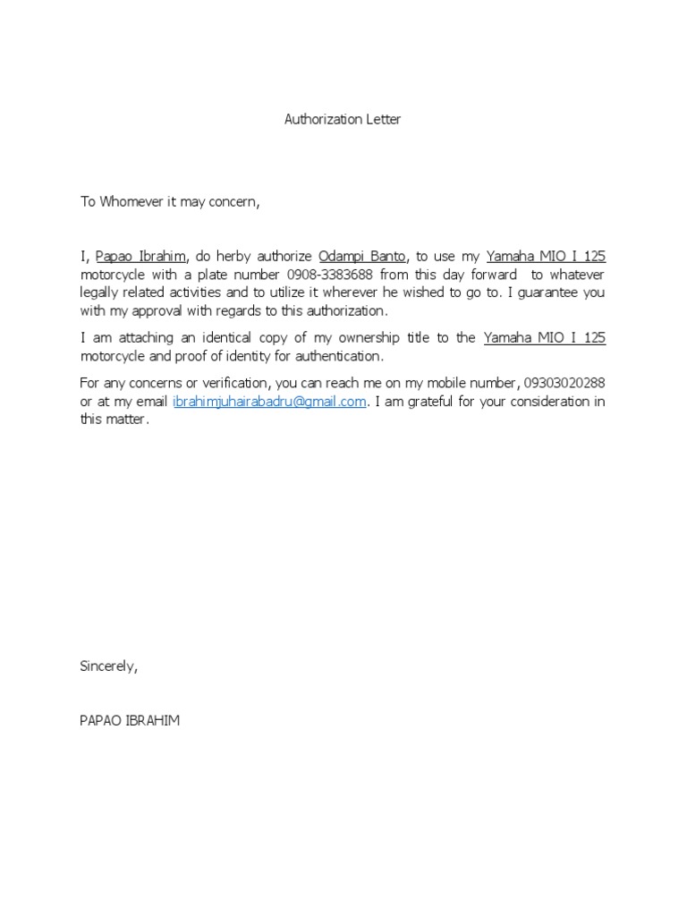 Authorization Letter | PDF