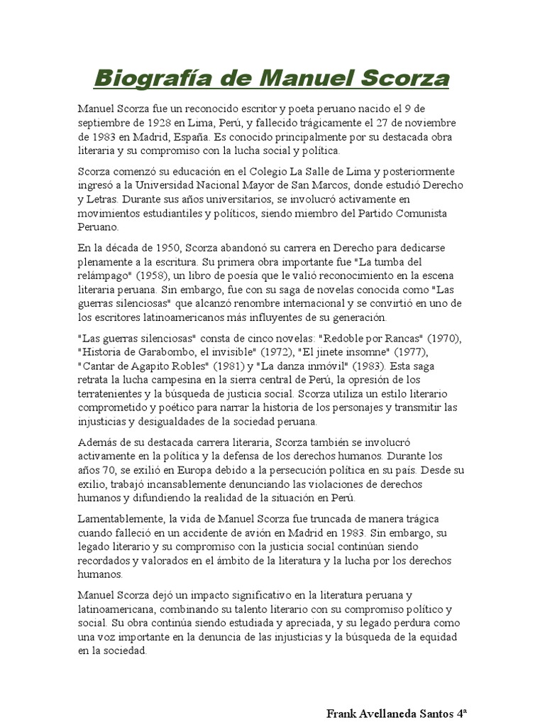 Biografía de Manuel Scorza | PDF