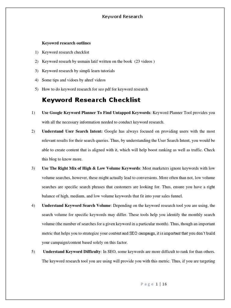 Keyword Reserach Basic To Advance Notes | PDF | Search Engine ...
