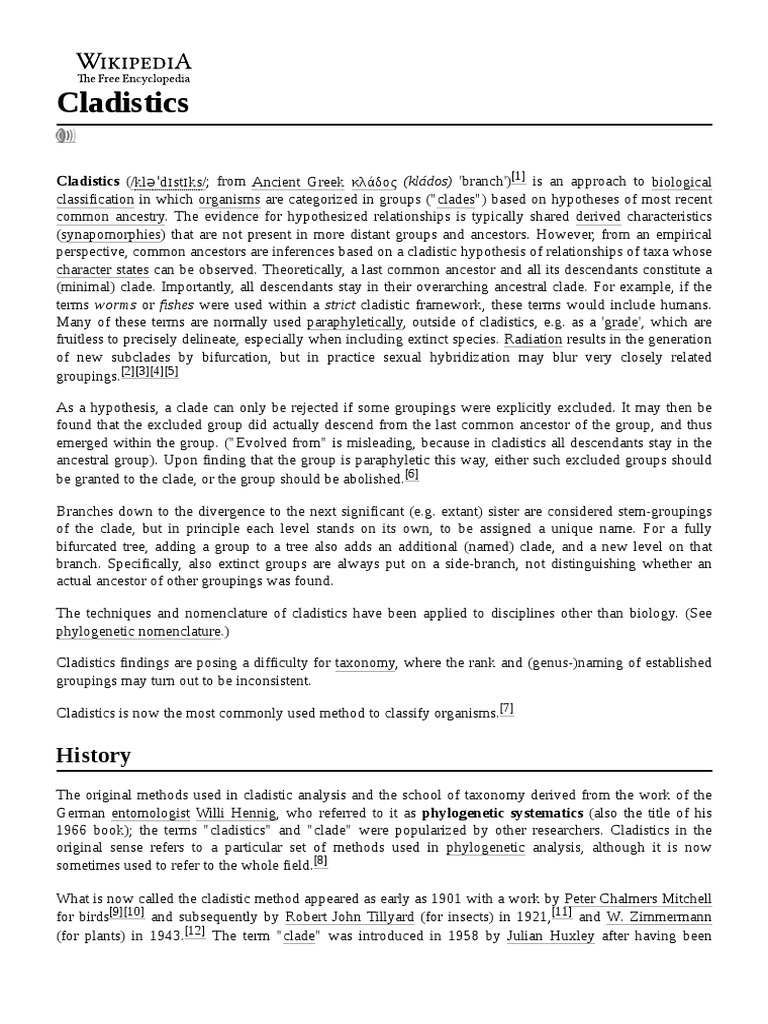 Cladistics | PDF | Biological Classification | Taxonomy (Biology)