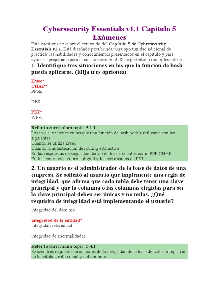 Cybersecurity Essentials v1 Exa cp5 | PDF | Clave (criptografía) | Contraseña
