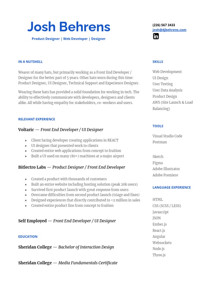 Resume Josh Behrens | PDF | Computing | Computer Engineering