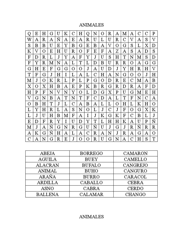 Animales Sopa de Letras en Lengua de Señas | PDF