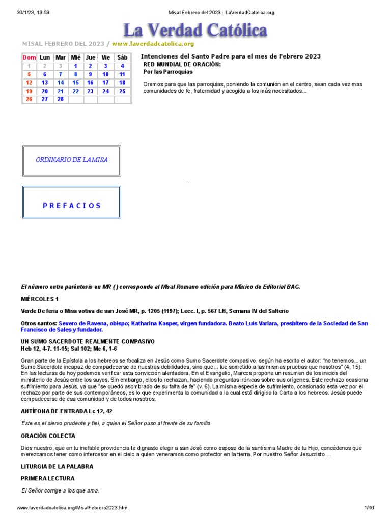 Misal Febrero Del 2023 | PDF | eucaristía | Misa (liturgia)