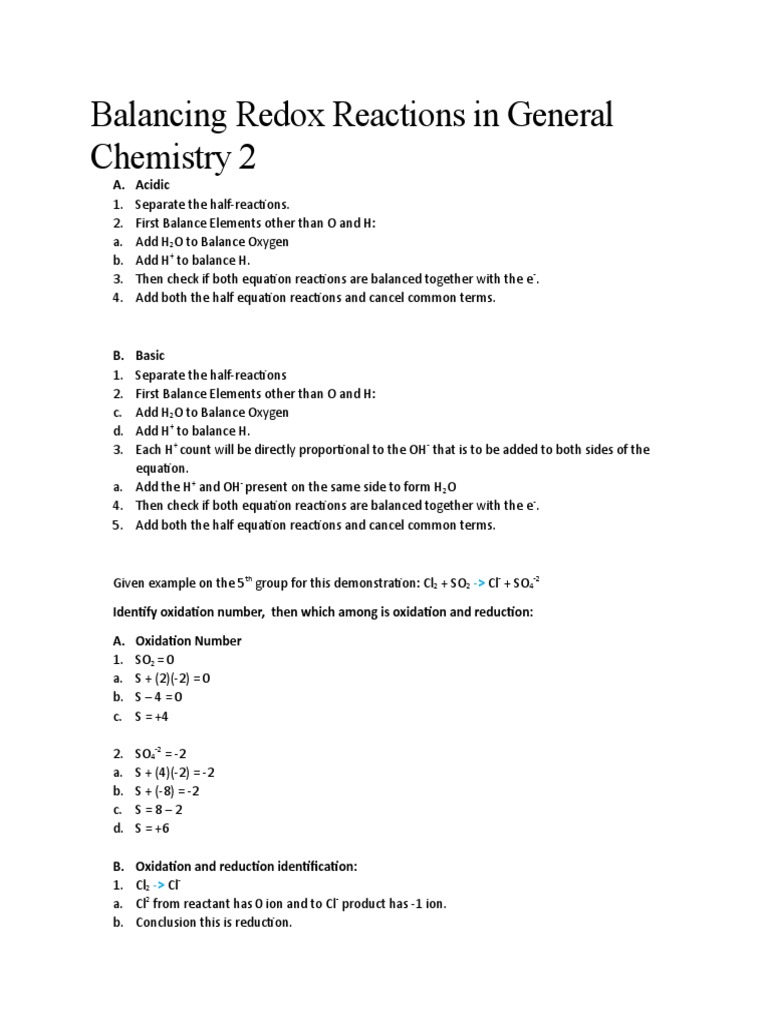 Balancing Redox Reactions in General Chemistry 2 | PDF | Redox ...
