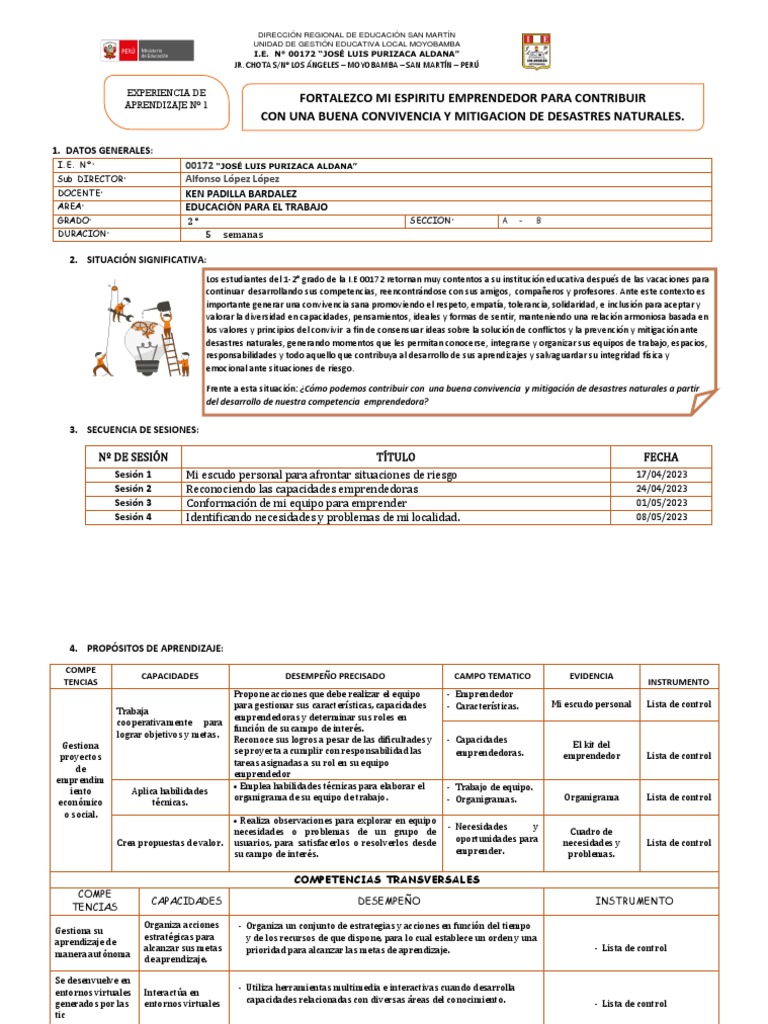 2023 EXPERIENCIA DE APRENDIZAJE 01 - EPT 2do | PDF | Iniciativa empresarial | Evaluación