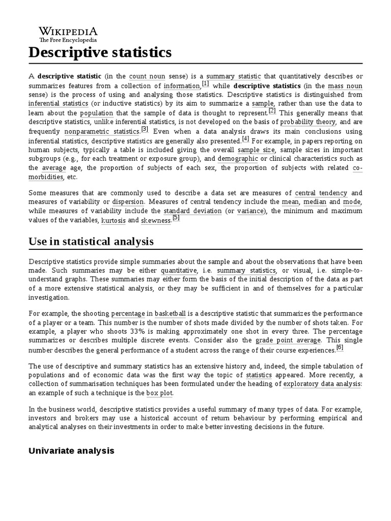 Descriptive Statistics | PDF | Descriptive Statistics | Statistics