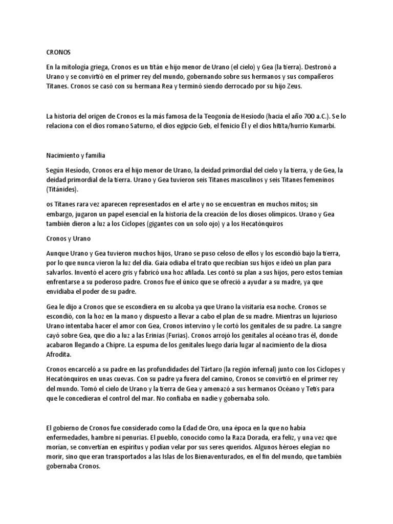CRONOS | PDF | Deidades griegas | Mitología