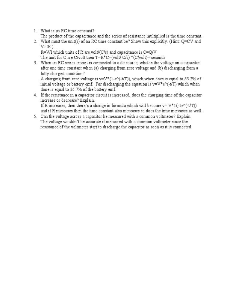 RC Time Constant Pre Lab | PDF