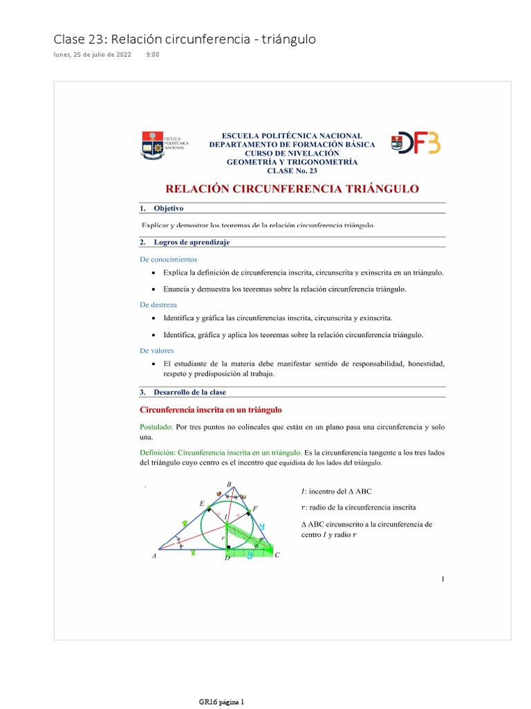 Clase 23_Relación Circunferencia - Triángulo | PDF | Triángulo | Geometría Elemental