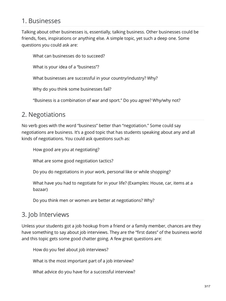 28 Business Conversation Topics | PDF | Sales | Job Interview