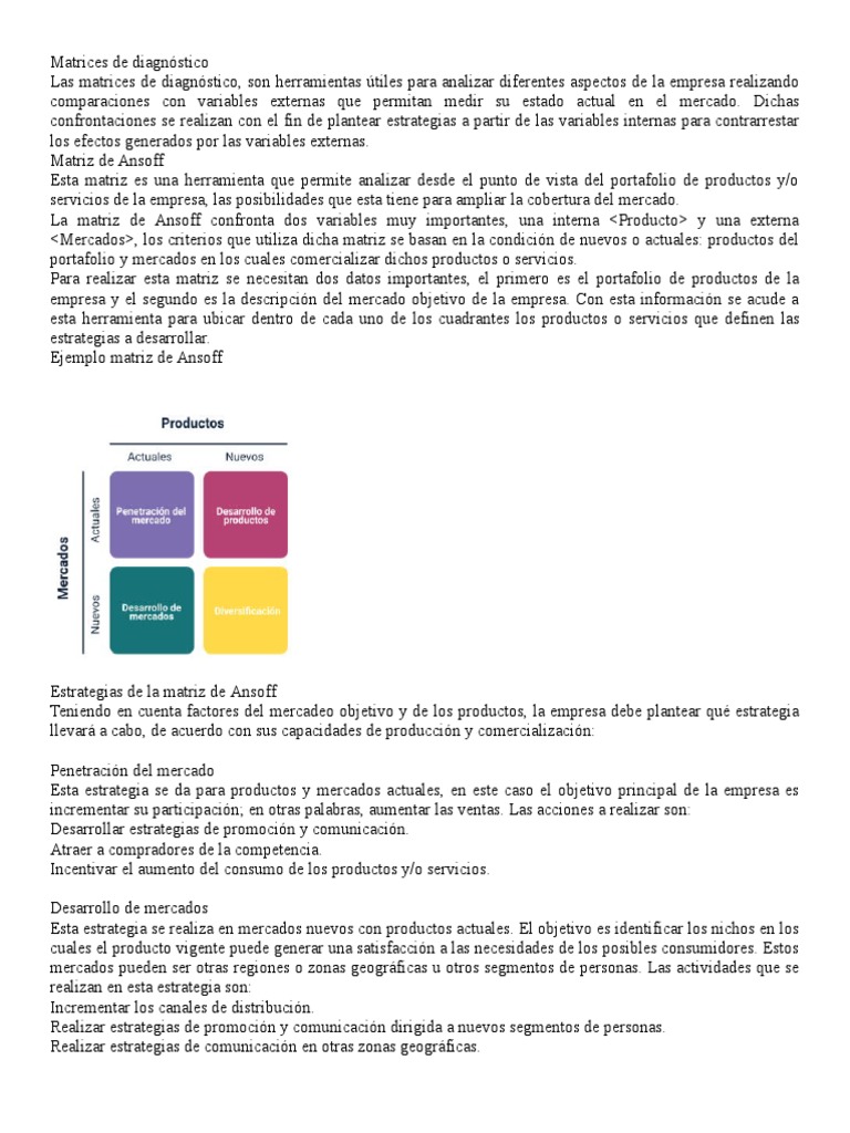 Matrices De Diagnóstico Pdf Análisis Foda Producto Negocio