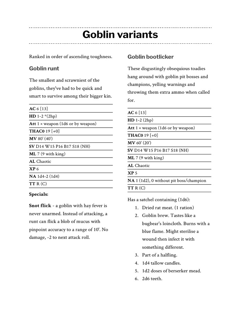Bestiary - Goblin Variants | PDF