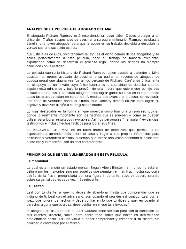 Analisis de La Pelicula El Abogado Del Mal Word Diana Flores | PDF ...