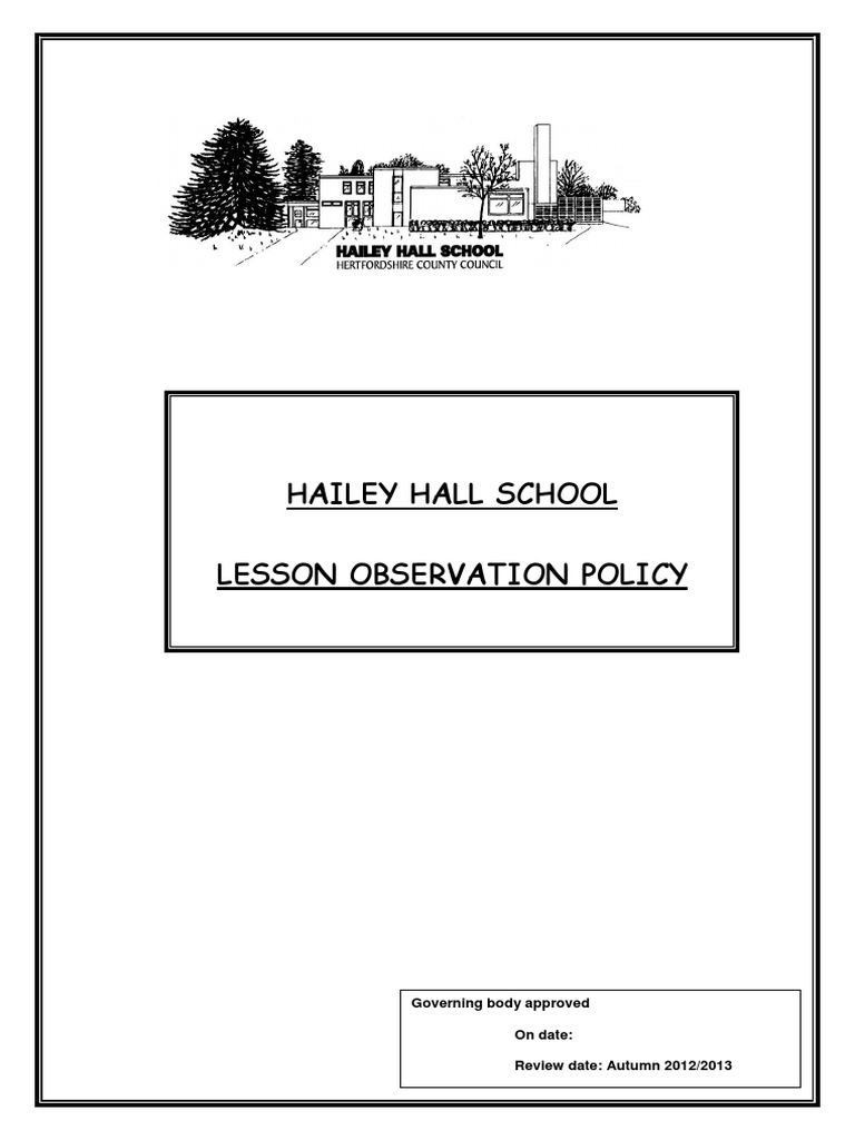 Hailey Hall School Lesson Observation Po | PDF | Teachers | Learning