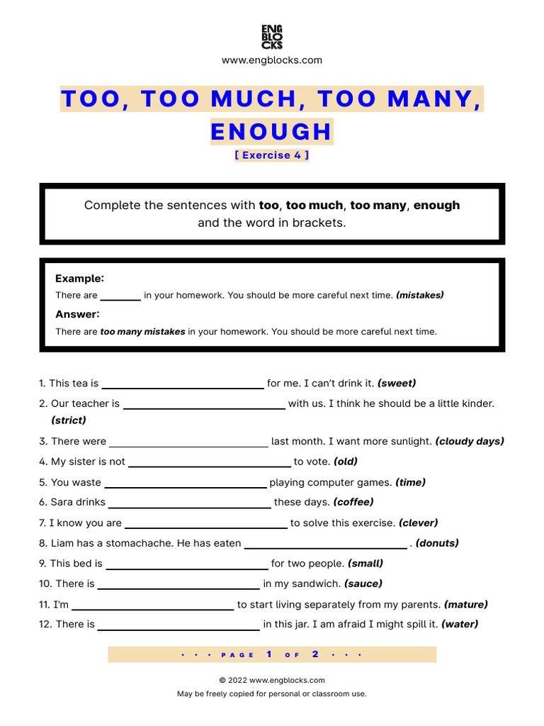 Too, Too Much, Too Many, Enough 2 | PDF | Hot Drinks | Drink