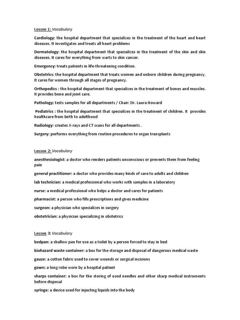 Medical Vocabulary for Healthcare Professionals | PDF