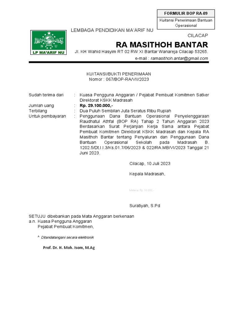 BOP RA-09 Kuitansi T.2 | PDF