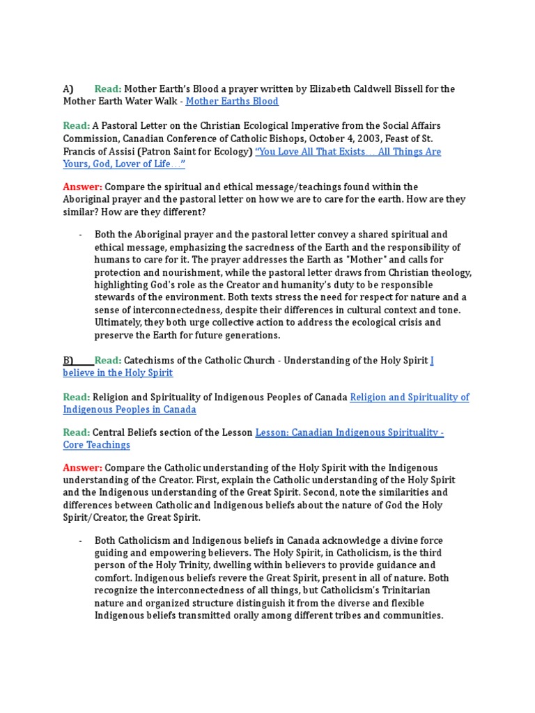 Activity Comparing The Spiritual Beliefs of Indigenous Peoples in ...