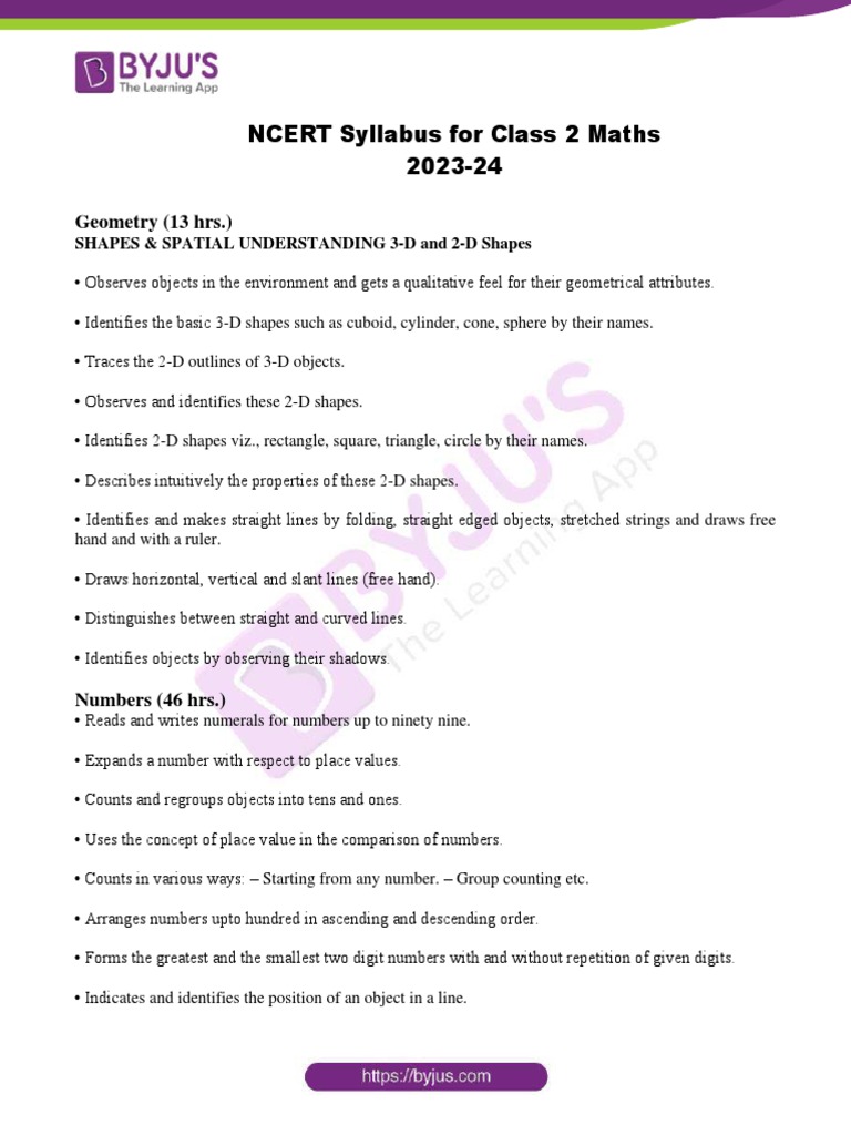 NCERT Syllabus For Class 2 Maths 2023-24: Geometry (13 HRS.) | Download ...