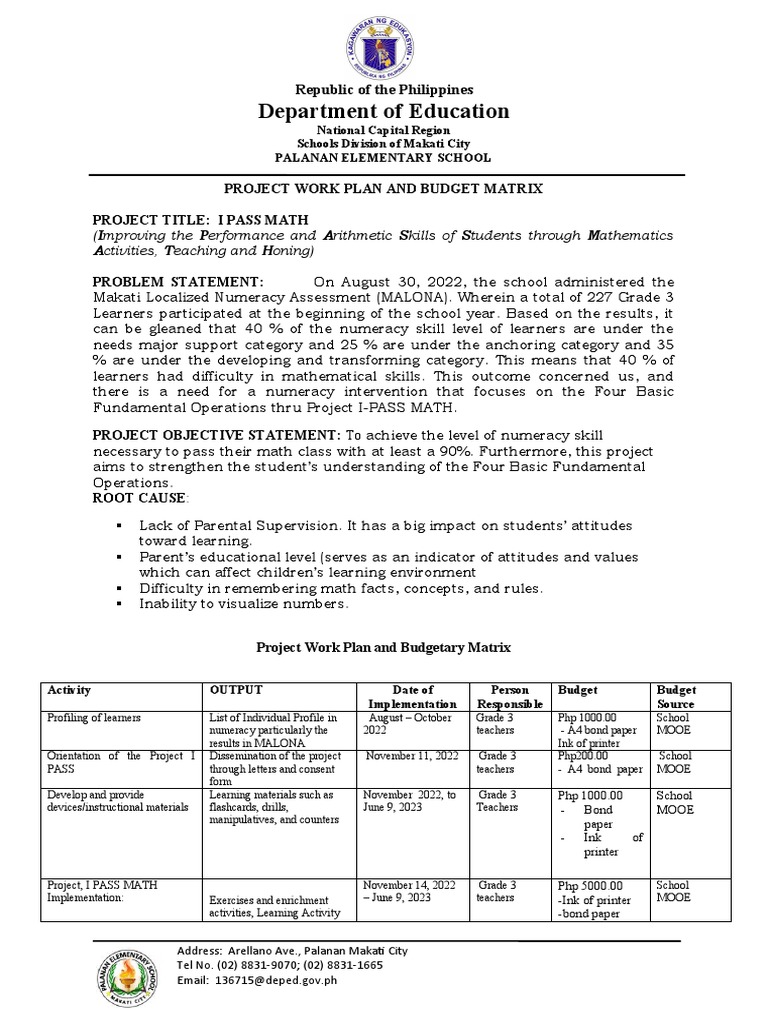 Project Work Plan Ipass Math | PDF | Mathematics | Learning
