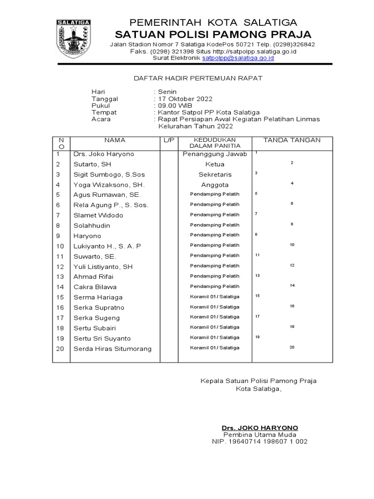 Daftar Hadir Pertemuan Rapat | PDF