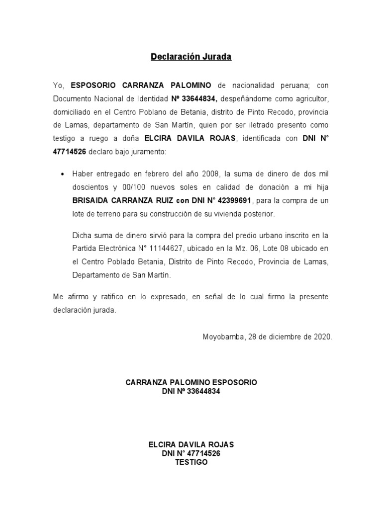 Declaracion Jurada | PDF