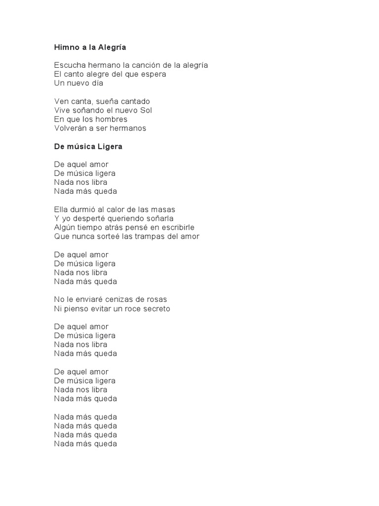 Letra Himno A La Alegría y Musica Ligera | PDF