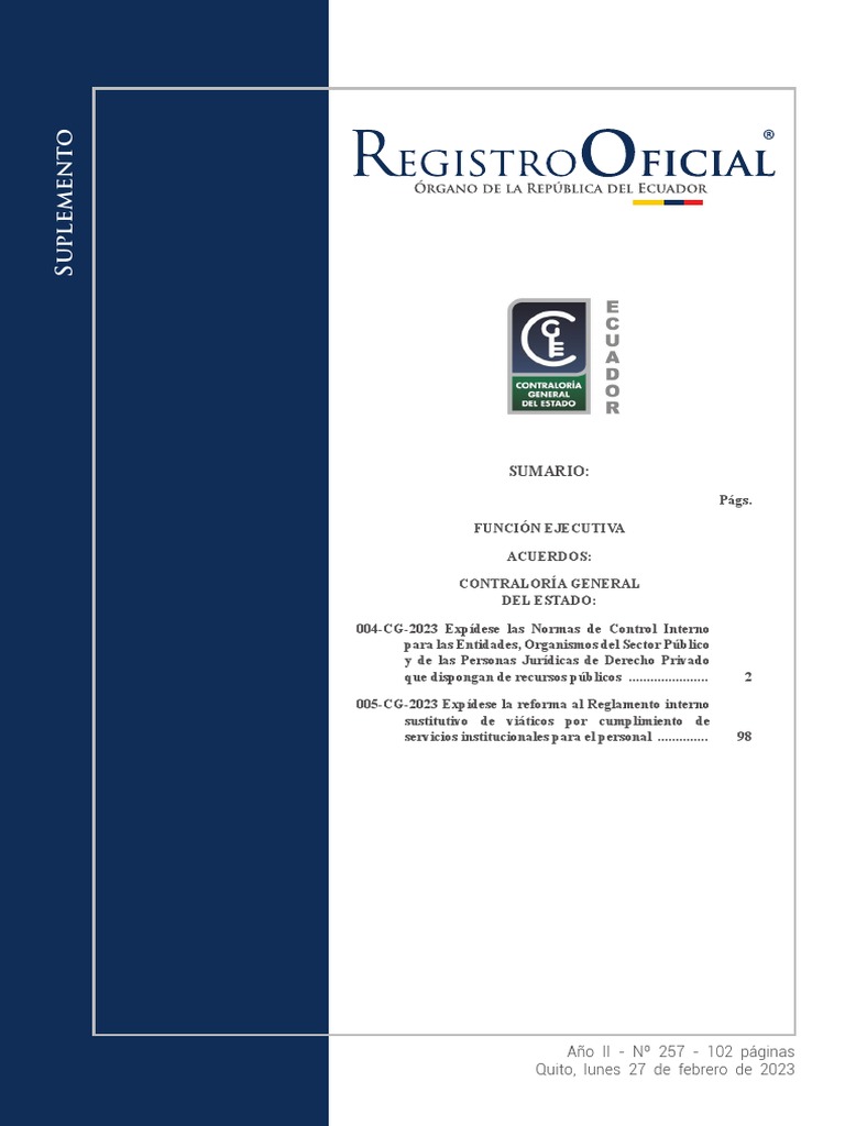 Normas de Control Interno Ecuador 2023 | PDF