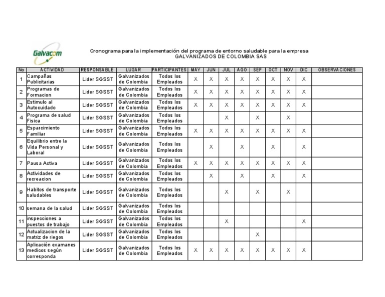 Cronograma Programa Entornos Saludables | PDF