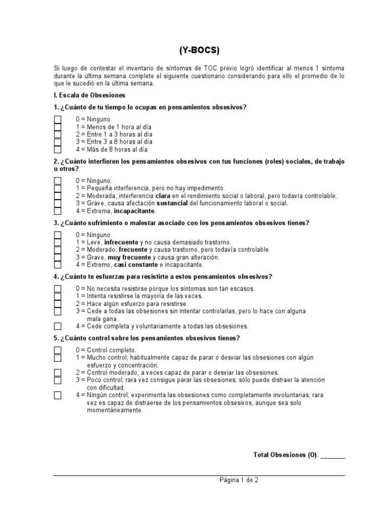 Y-BOCS Gravedad Con Calificaciones | Descargar gratis PDF | Ansiedad ...