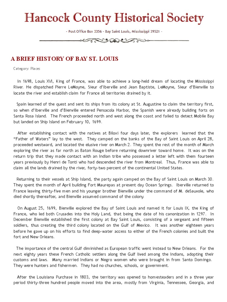 A Brief History of Bay St. Louis - Vignettes - Hancock County ...