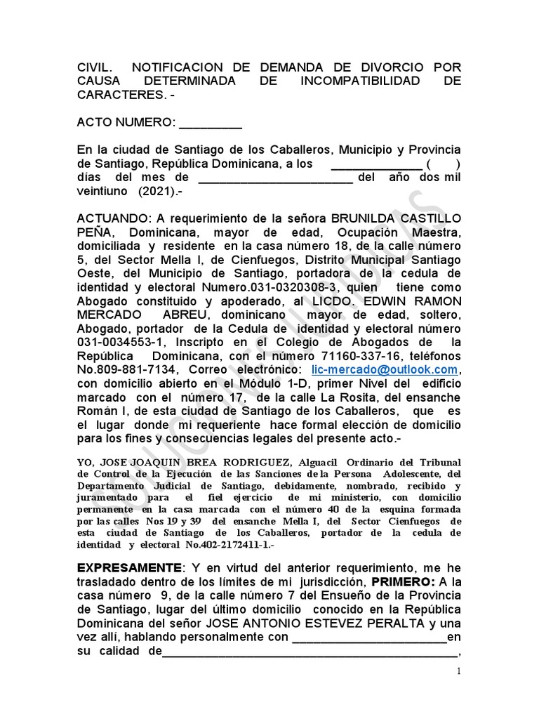 Demanda de Divorcio | PDF | Divorcio | República Dominicana Demanda de Divorcio | PDF | Divorcio | República Dominicana